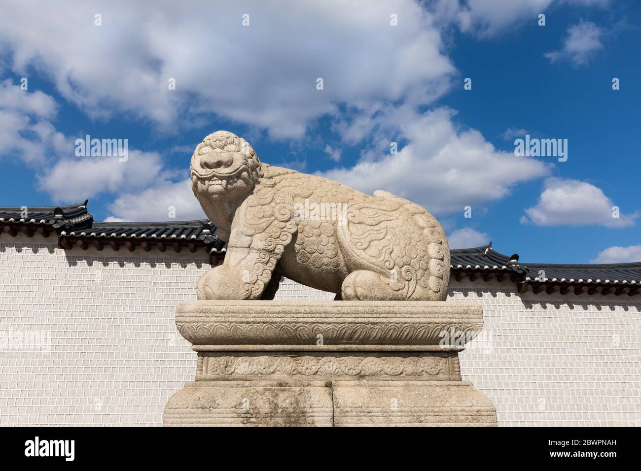 Haetae Stone Statue, a legendary animal protecting Gyeongbokgung Palace in Korea Stock Photo - Alamy