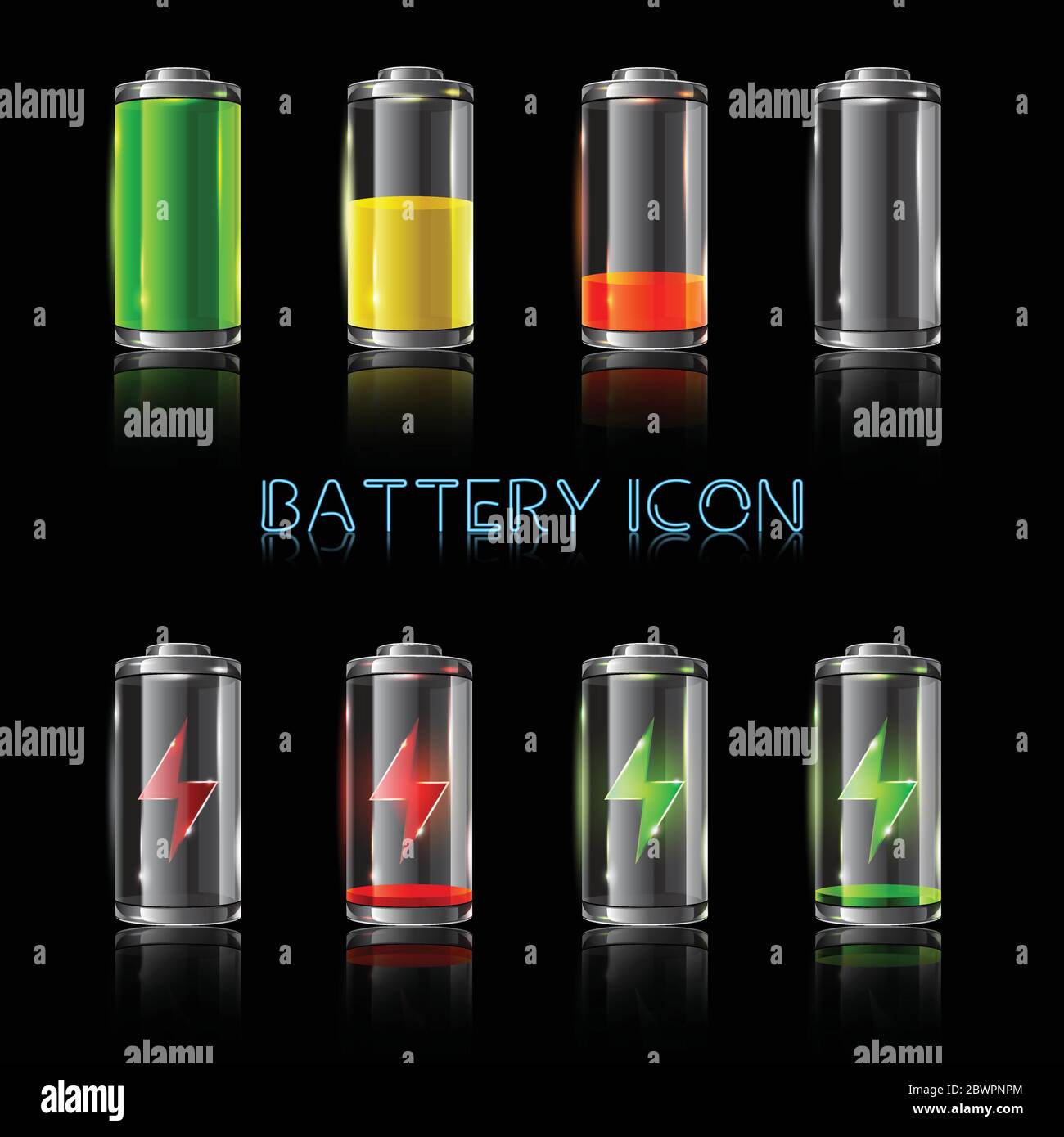 Realistic icon set of battery level indicators Stock Vector Image & Art ...