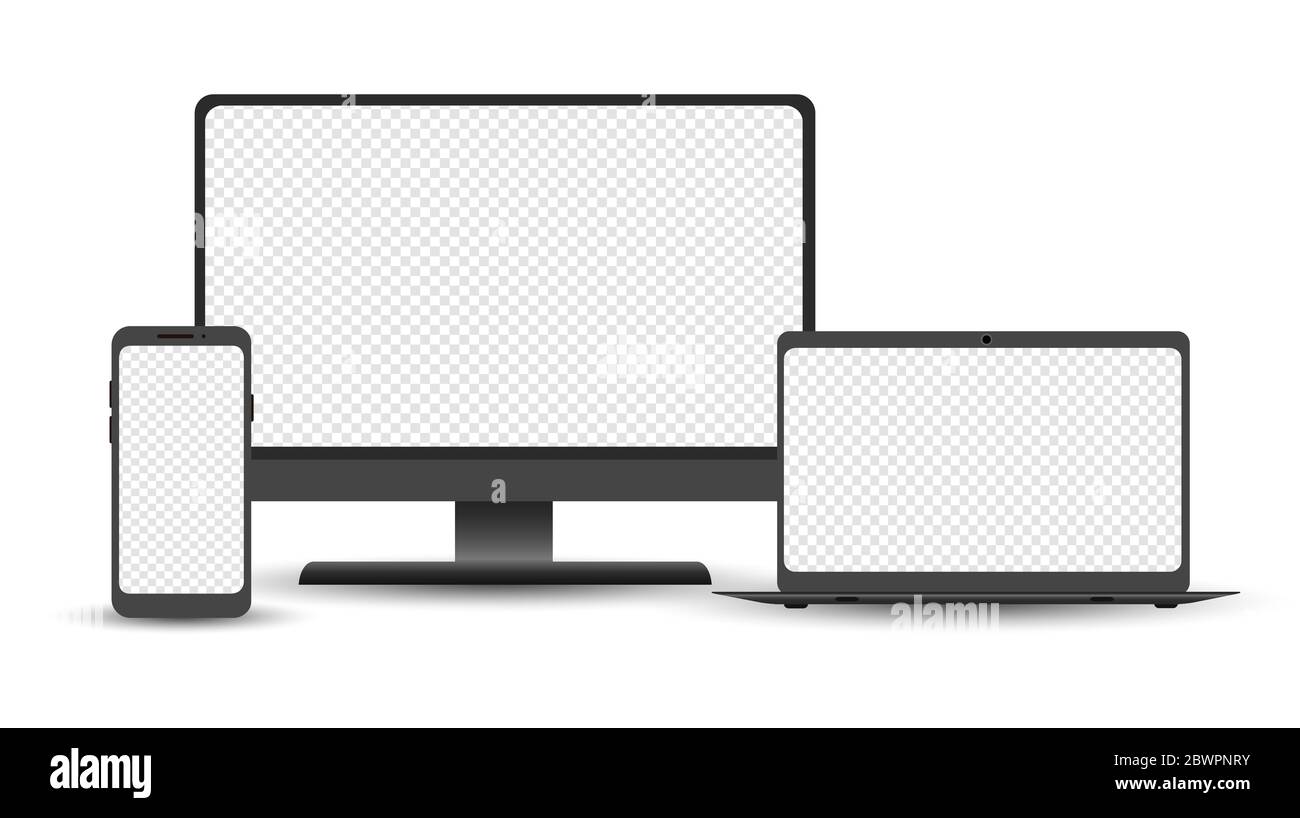 Device set - desktop, laptop and smartphone template. Electronic ...