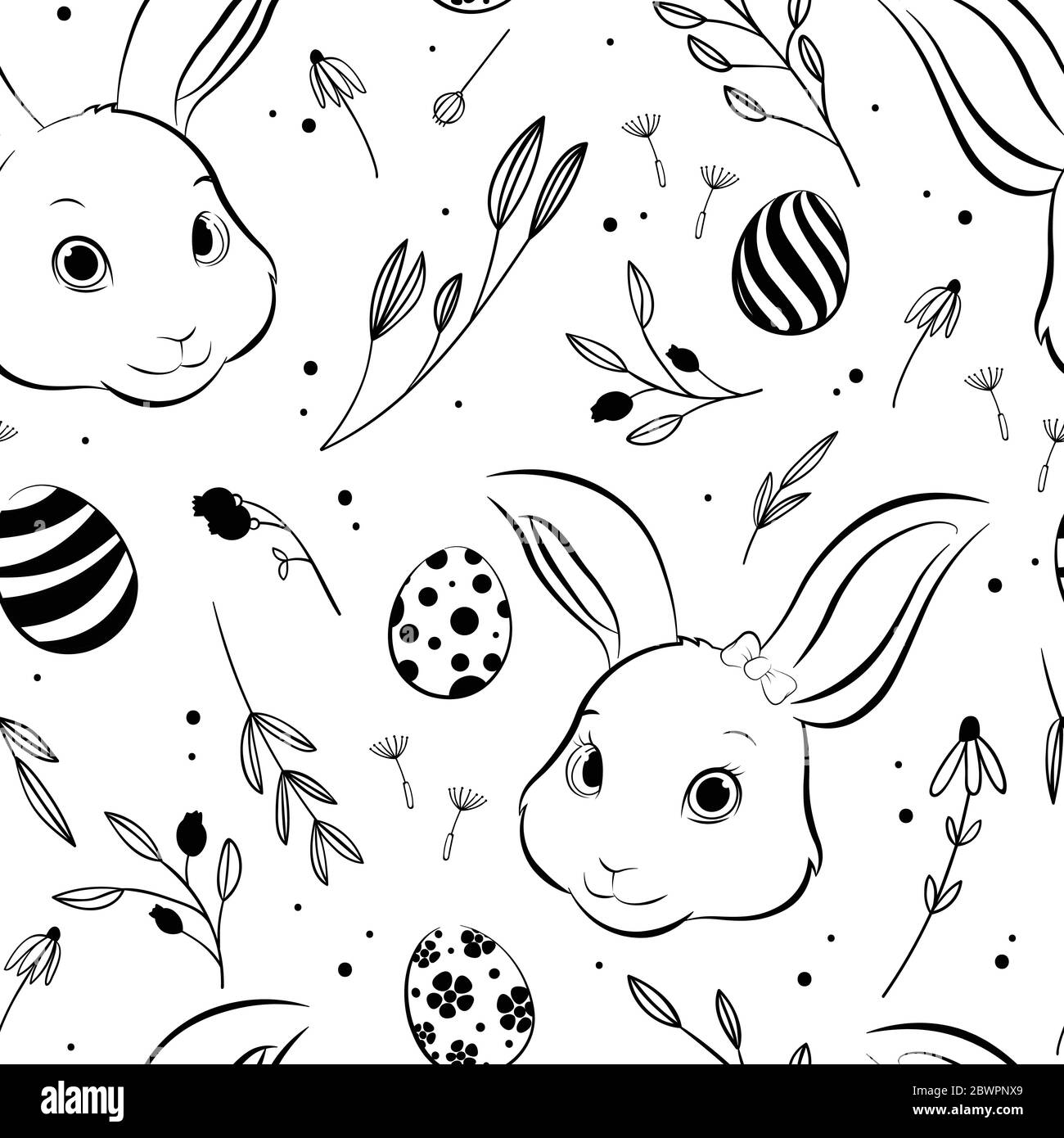 Easter bunny and Easter egg seamless pattern, hand drawing style ...