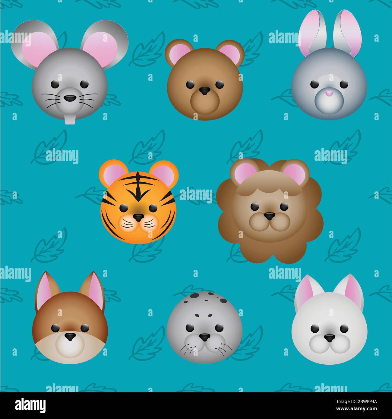 Cute cartoon animals face icon set, vector illustration Stock Vector ...