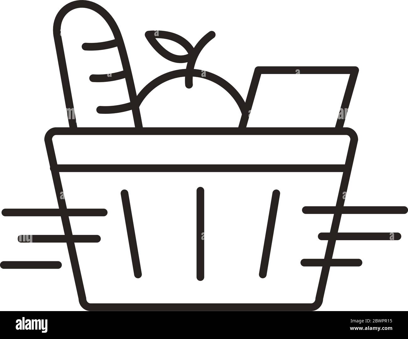 groceries in shopping basket delivery service line style Stock Vector ...