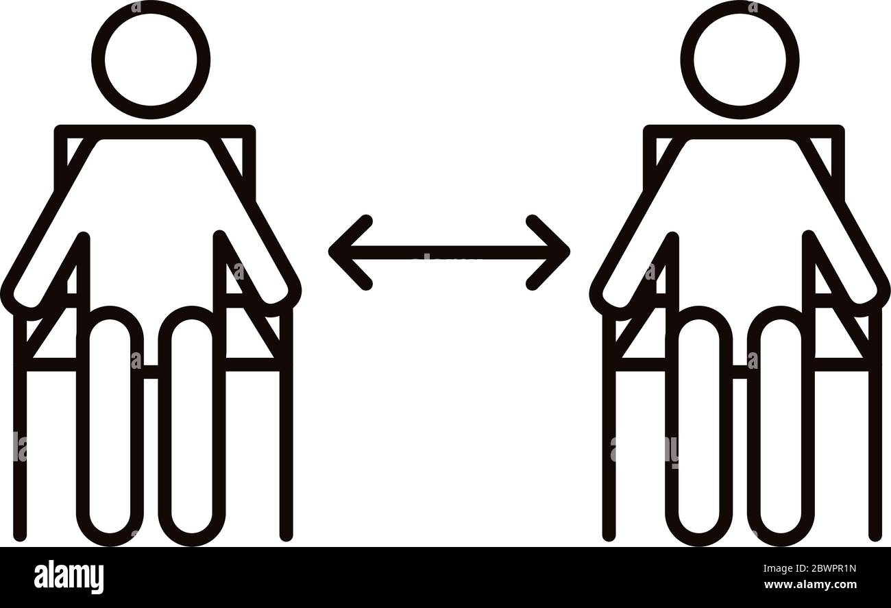 figures humans in chairs with arrows social distance line style Stock ...