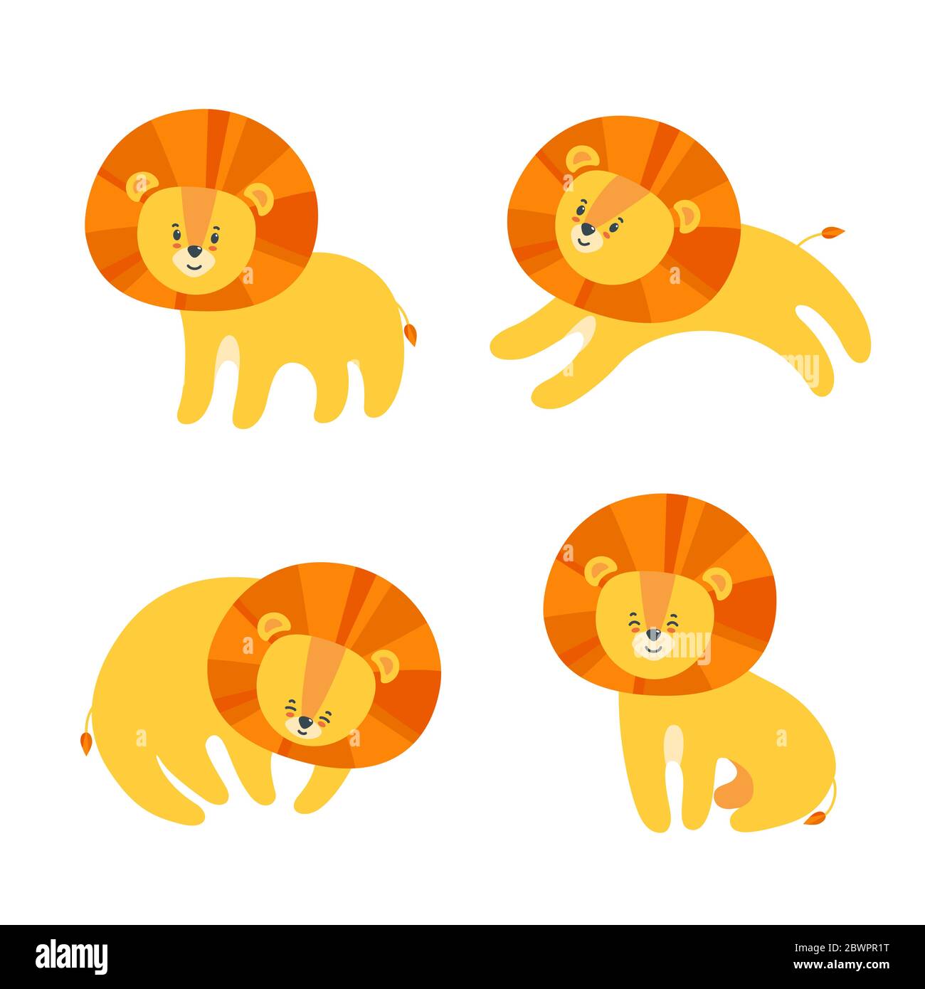 Set of happy lions for prints and patterns on textile, paper and other ...