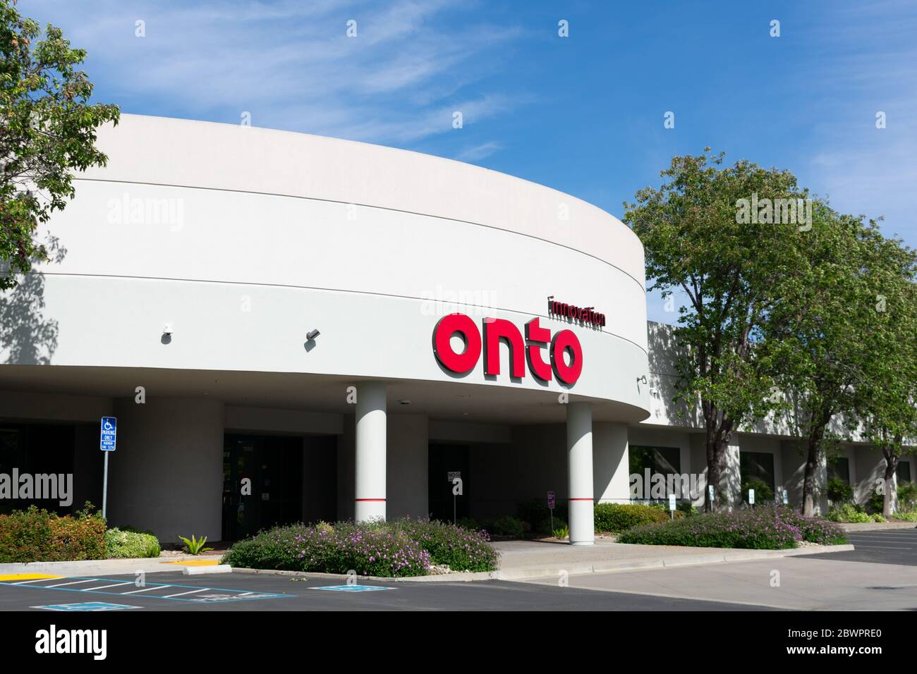 Onto Innovation sign at Silicon Valley headquarters facade. Onto ...