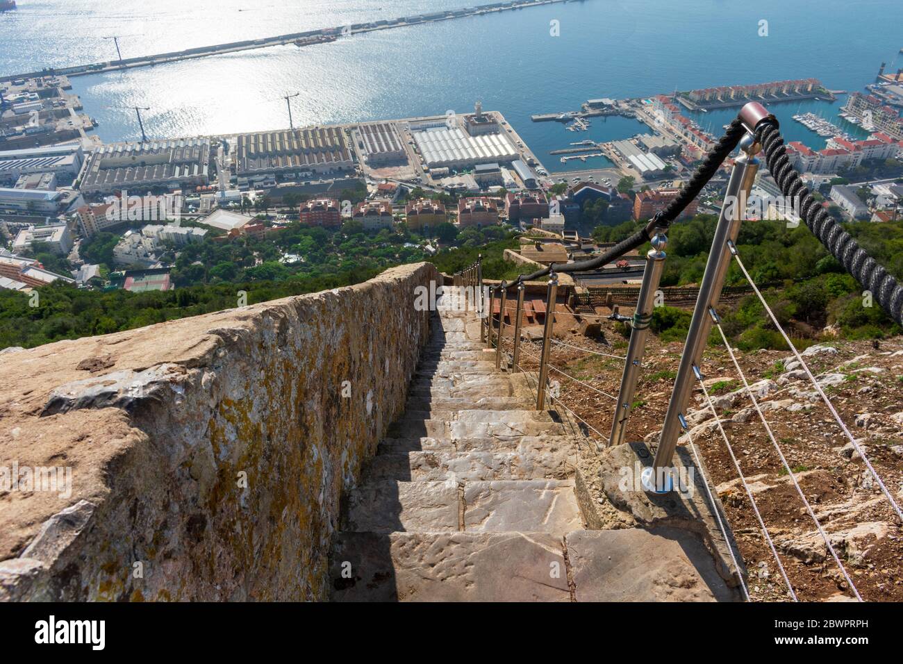 Scenic view on port of Gibraltar from the top of Charles V Wall ...
