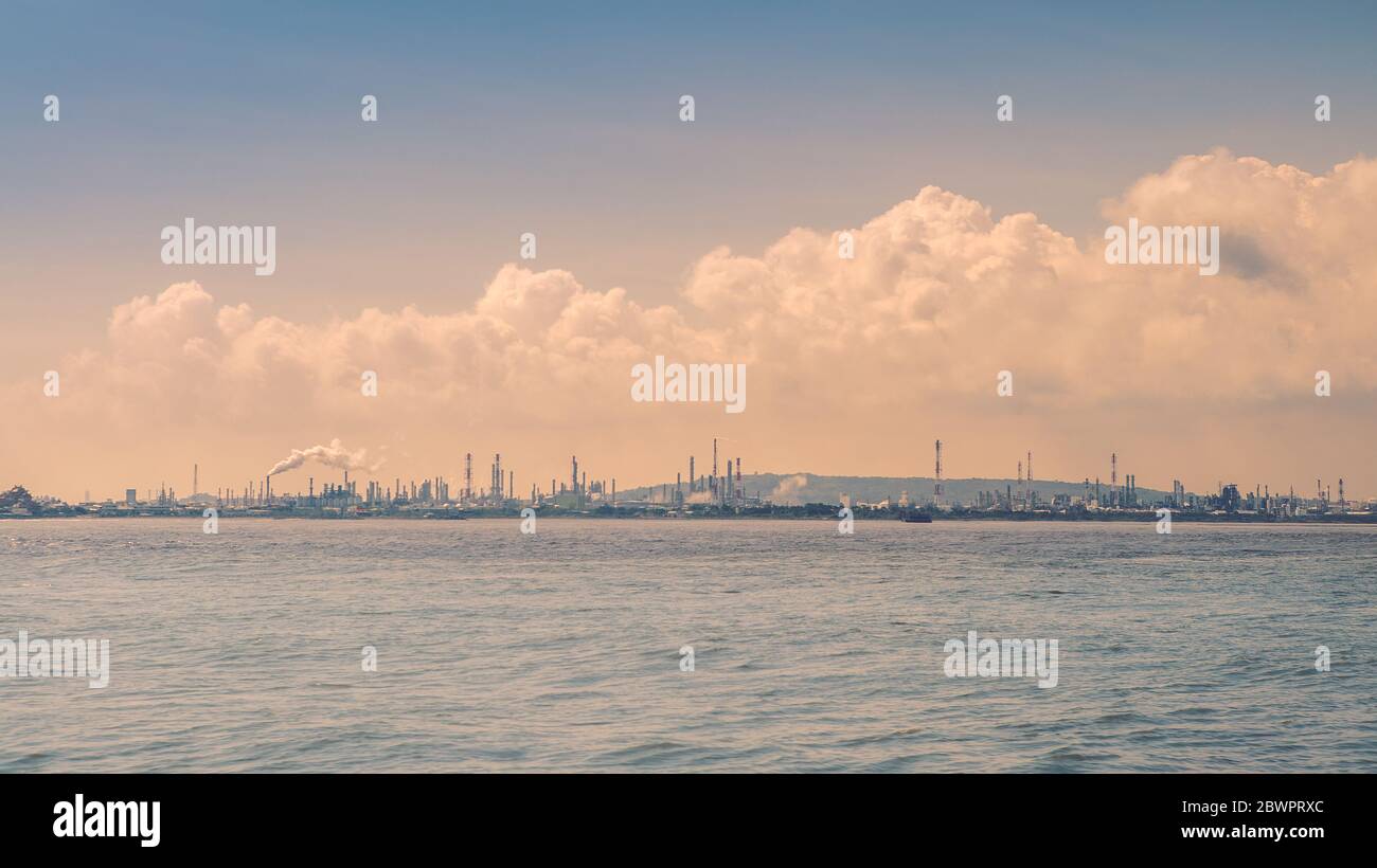 Industrial landscape view from the ocean at power plant form industry ...
