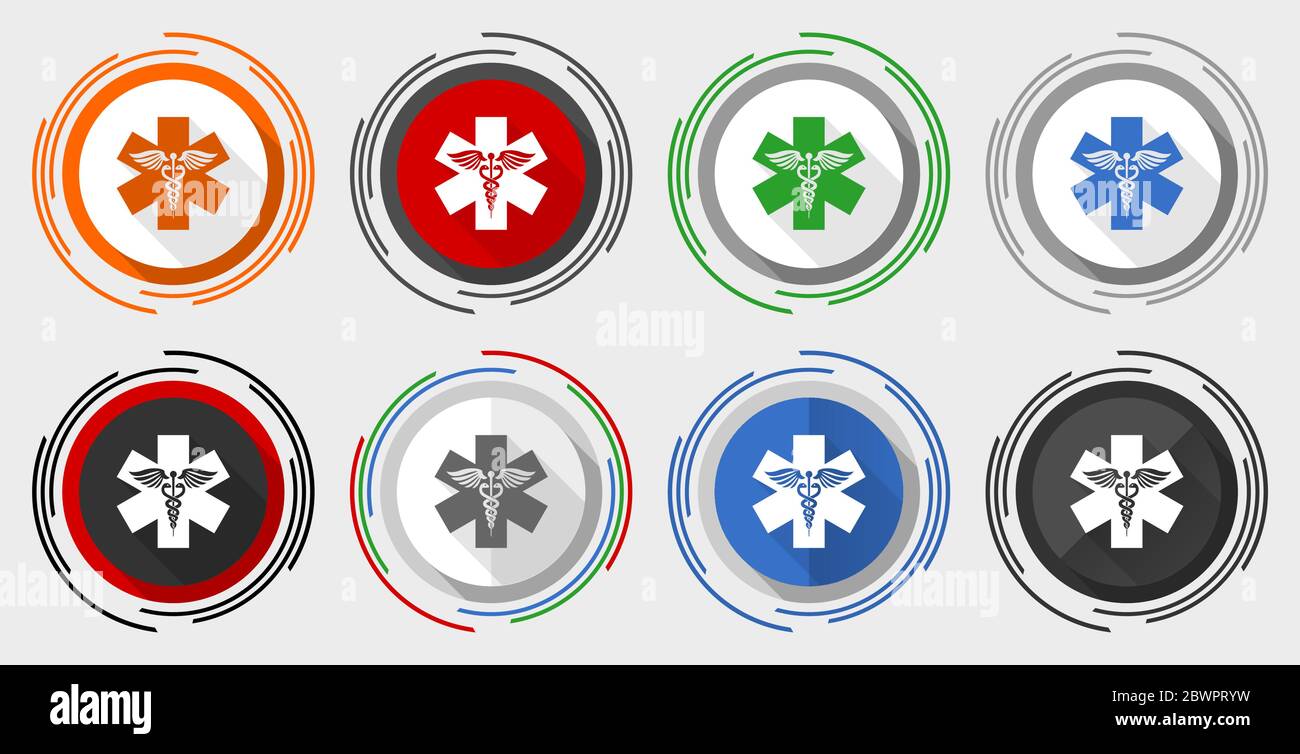 Emergency vector icon set, modern design flat graphic in 8 options for ...
