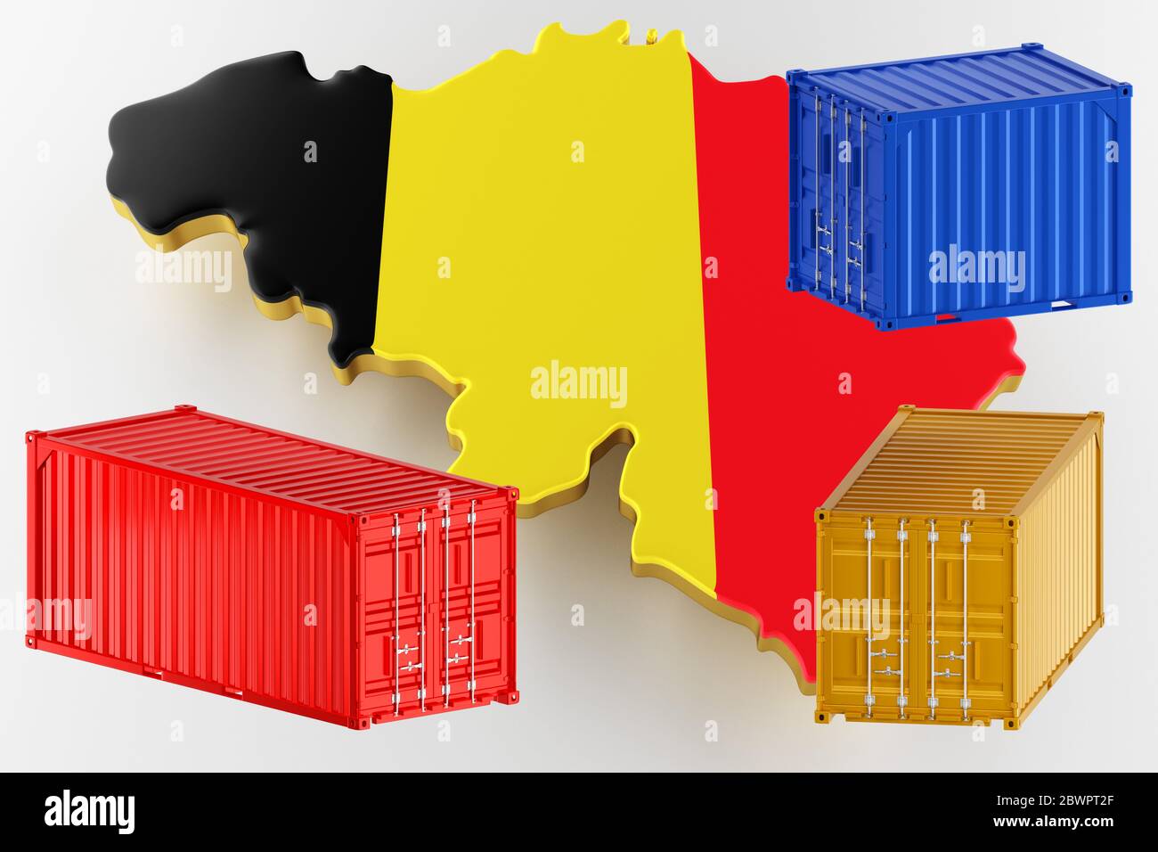 3D map of Belgium. Freight shipping in containers. Export from the country in containers. 3d ...