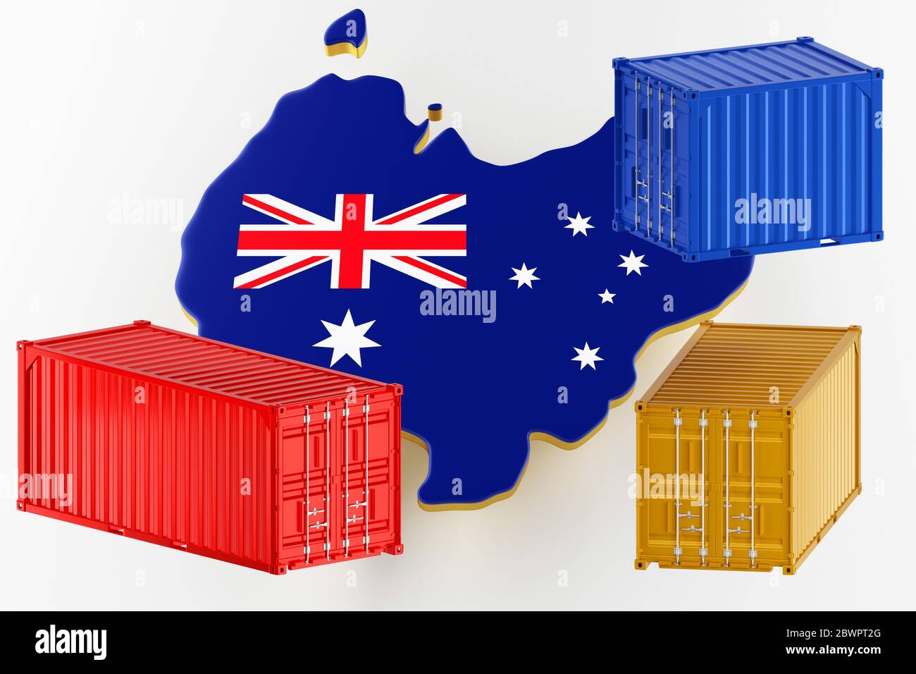 3D map of Australia. Freight shipping in containers. Export from the country in containers. 3d ...