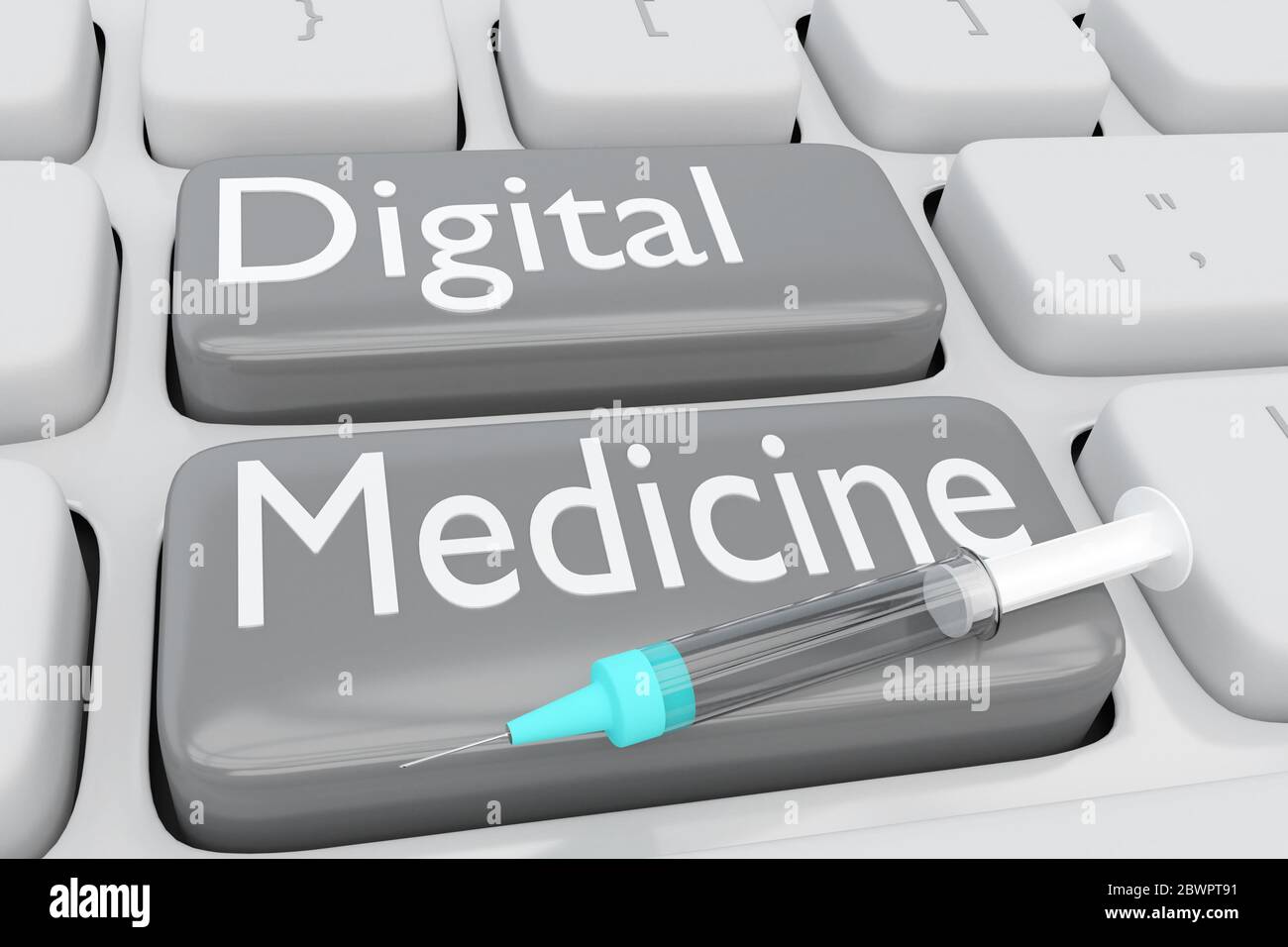 3D illustration of computer keyboard with the script Digital Medicine ...