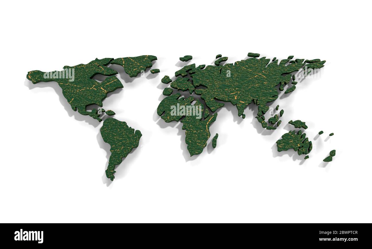 Green earth. World countries map. 3D map. Horizontally world map ...