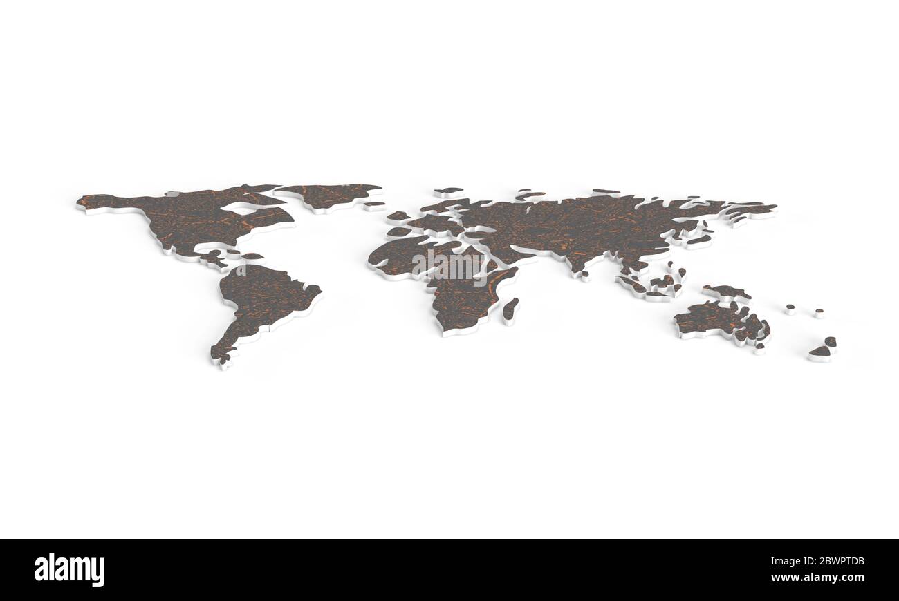 Brown earth. World countries map. 3D map. Horizontally world map ...