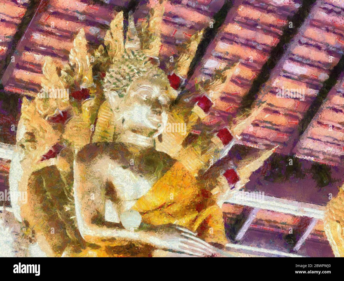 The Buddha statue of the Naga Illustrations creates an impressionist ...