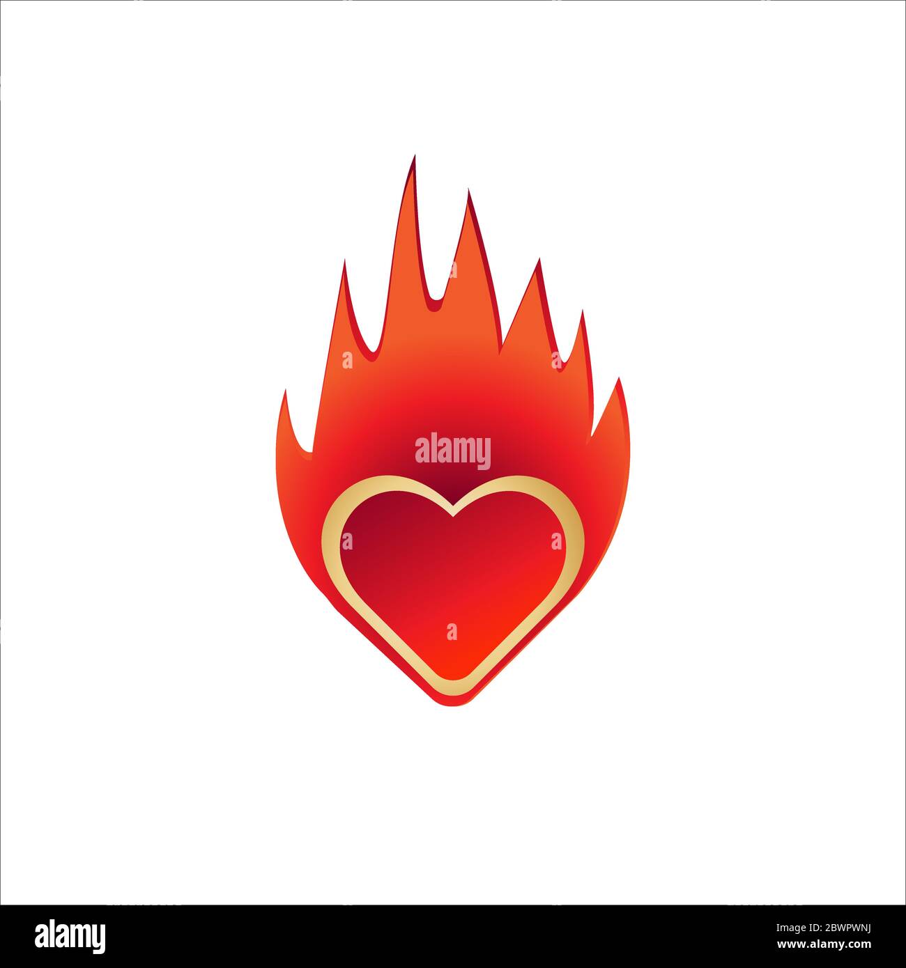 Heart with fire vector illustration isolated on white background. Love ...