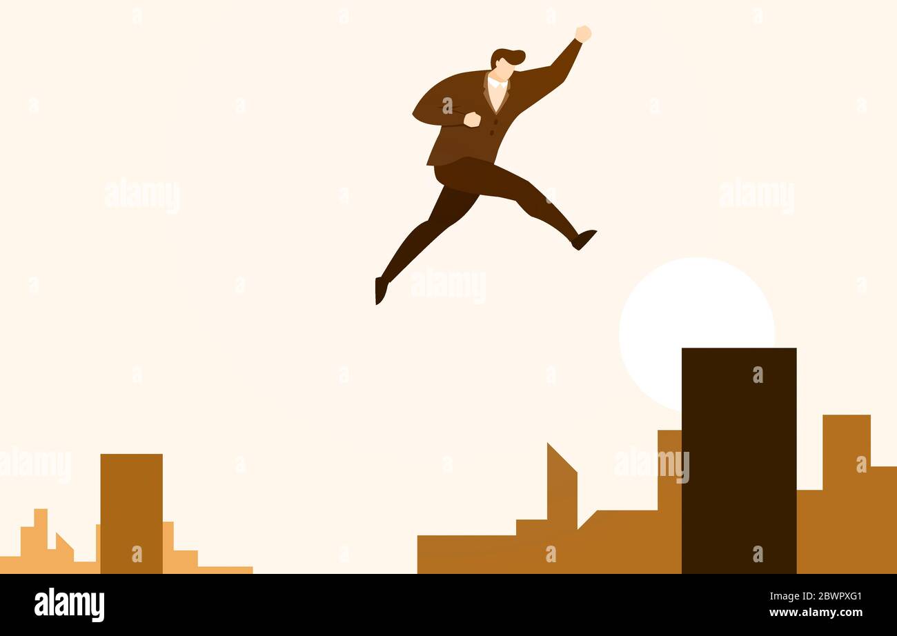 Businessman Jump Long High to Next Level Up for Success Vector ...