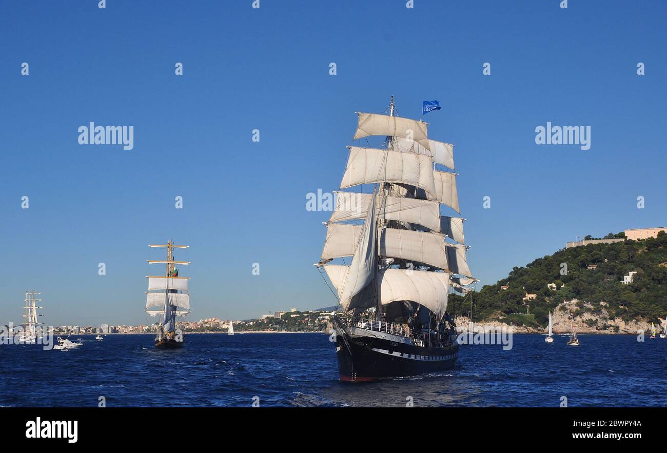 French Belem during Parade of legendary sails in the harbor of Toulon ...