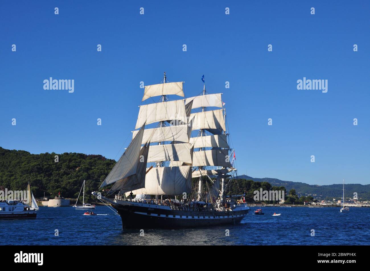 French Belem during Parade of legendary sails in the harbor of Toulon ...