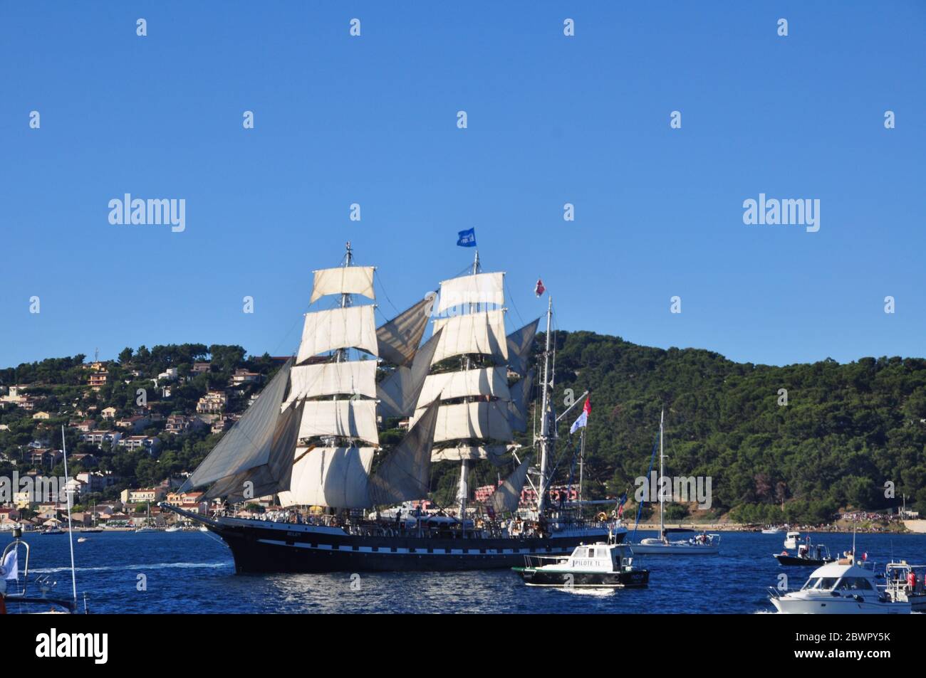 French Belem during Parade of legendary sails in the harbor of Toulon ...