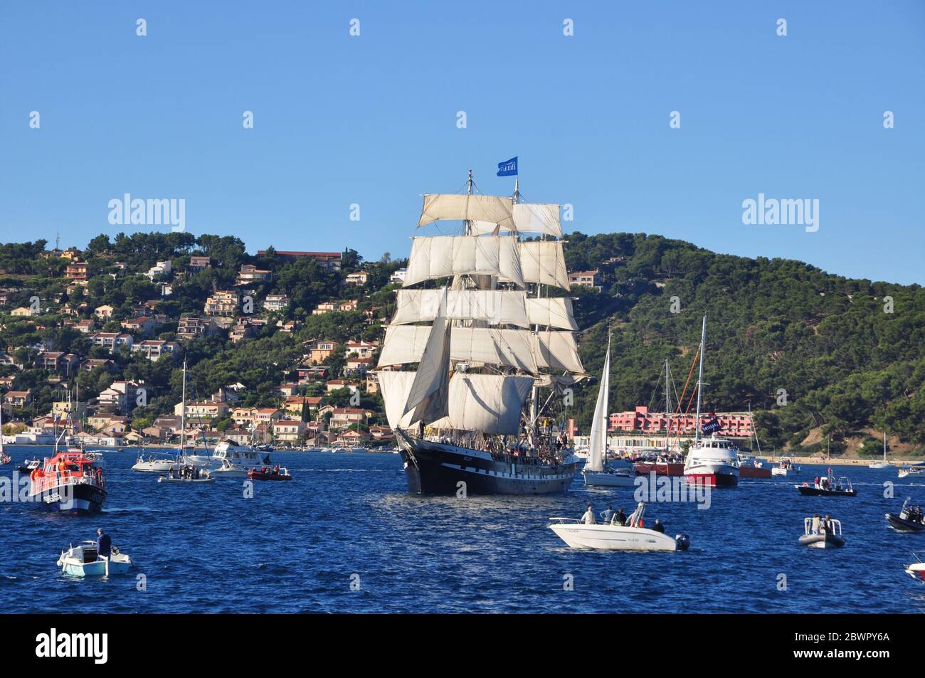 French Belem during Parade of legendary sails in the harbor of Toulon ...