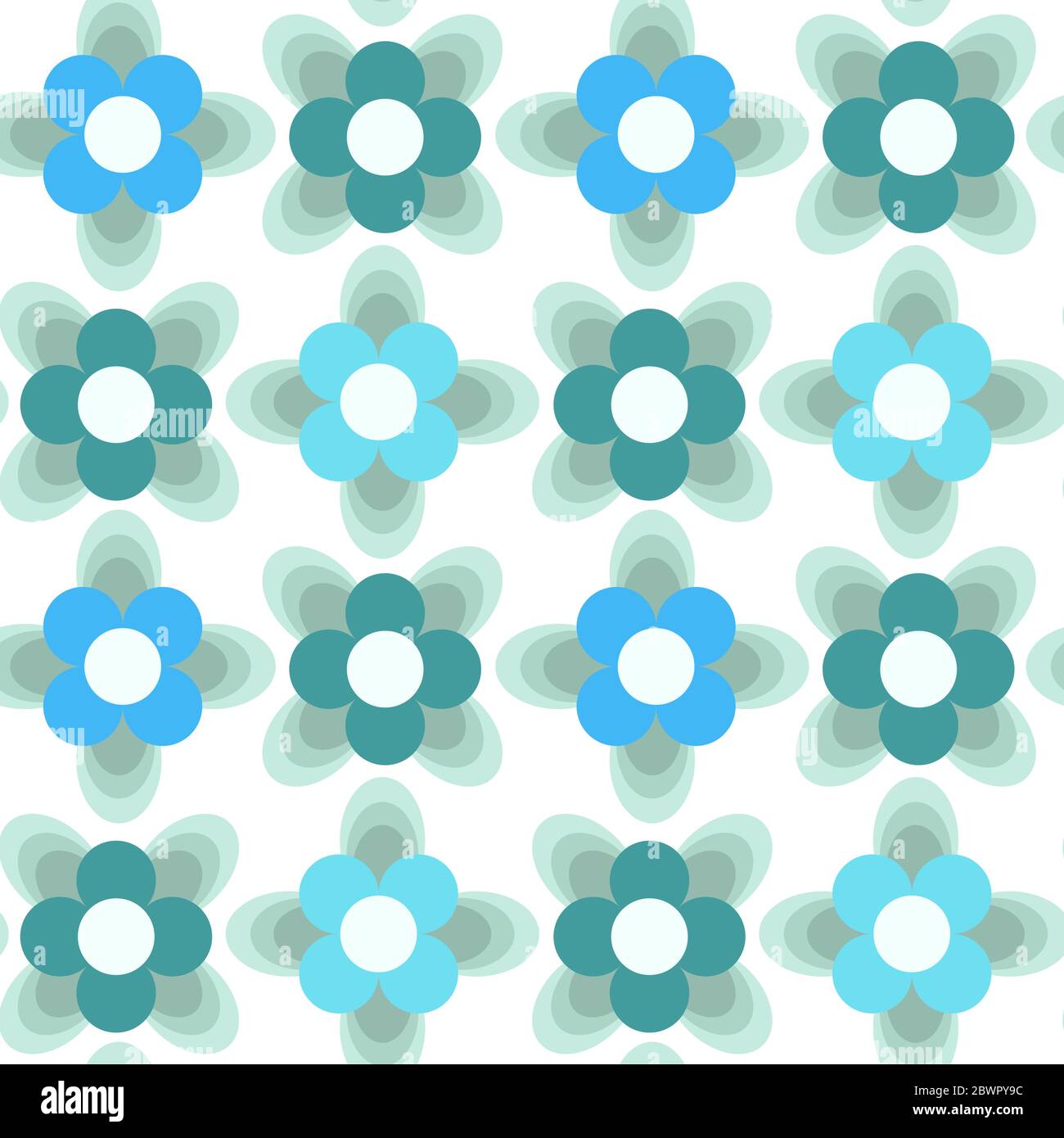 Retro Circle & Oval Composition Floral Pattern in Gradient Blue Colors ...