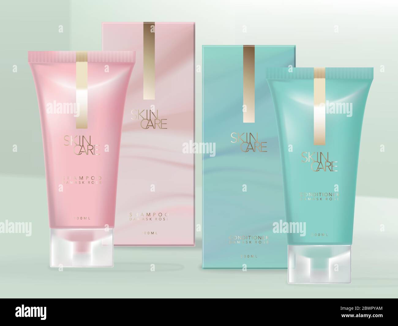 Vector Rose & Turquoise Color Beauty Tube Packaging with Semi ...