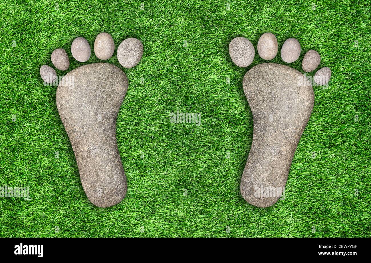Stones as footprints in the grass Stock Photo - Alamy