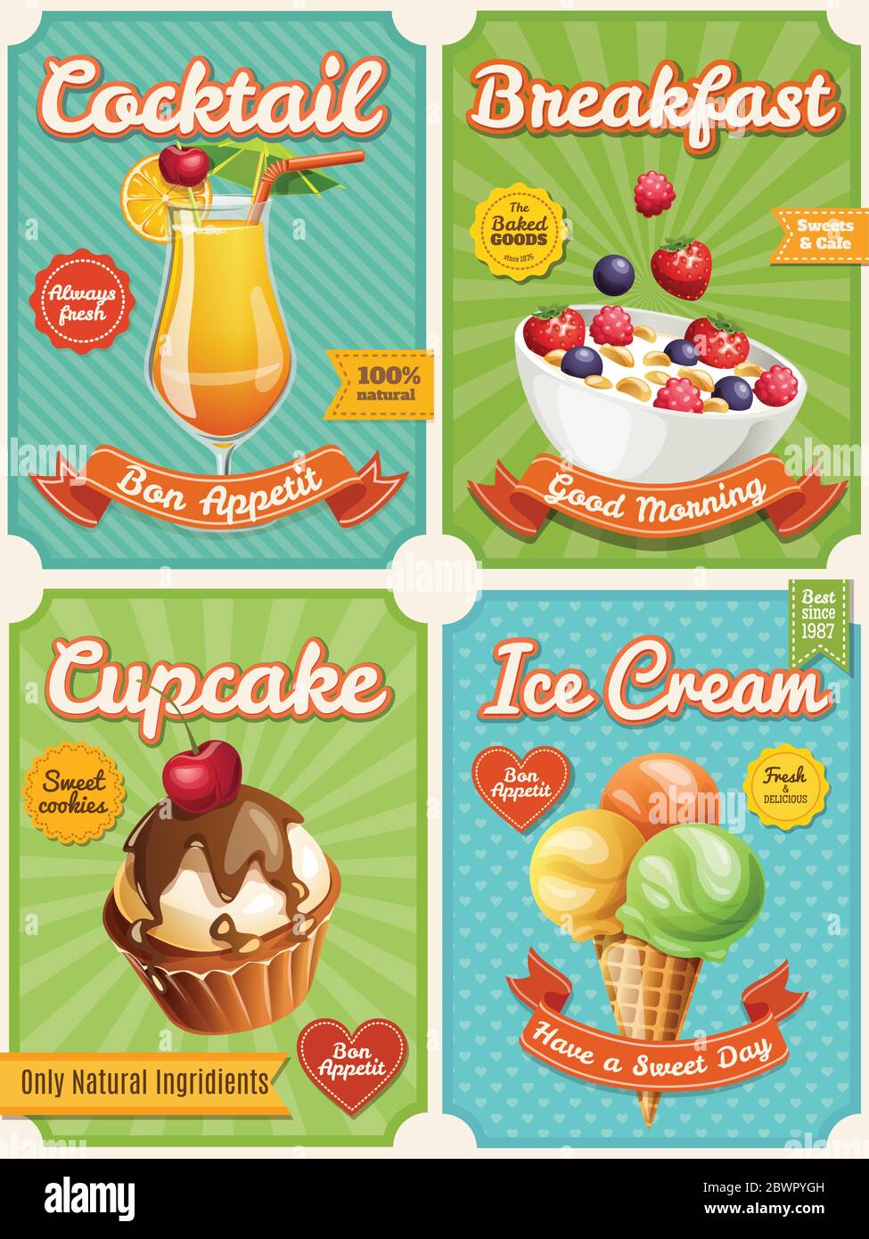 Four high detailed food posters with summer food Stock Vector Image ...