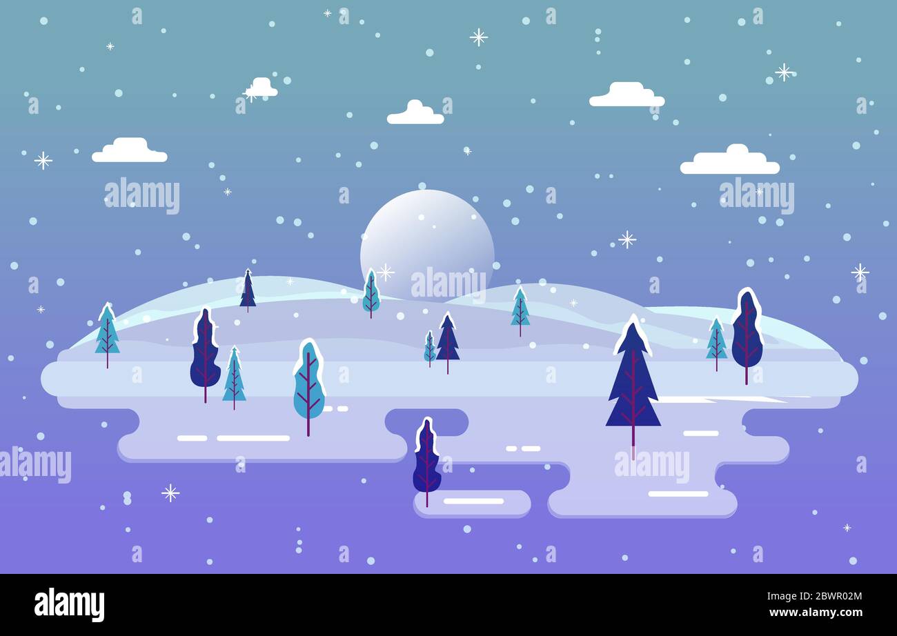 Winter Scene Snow Landscape with Pine Trees Mountain Vector ...