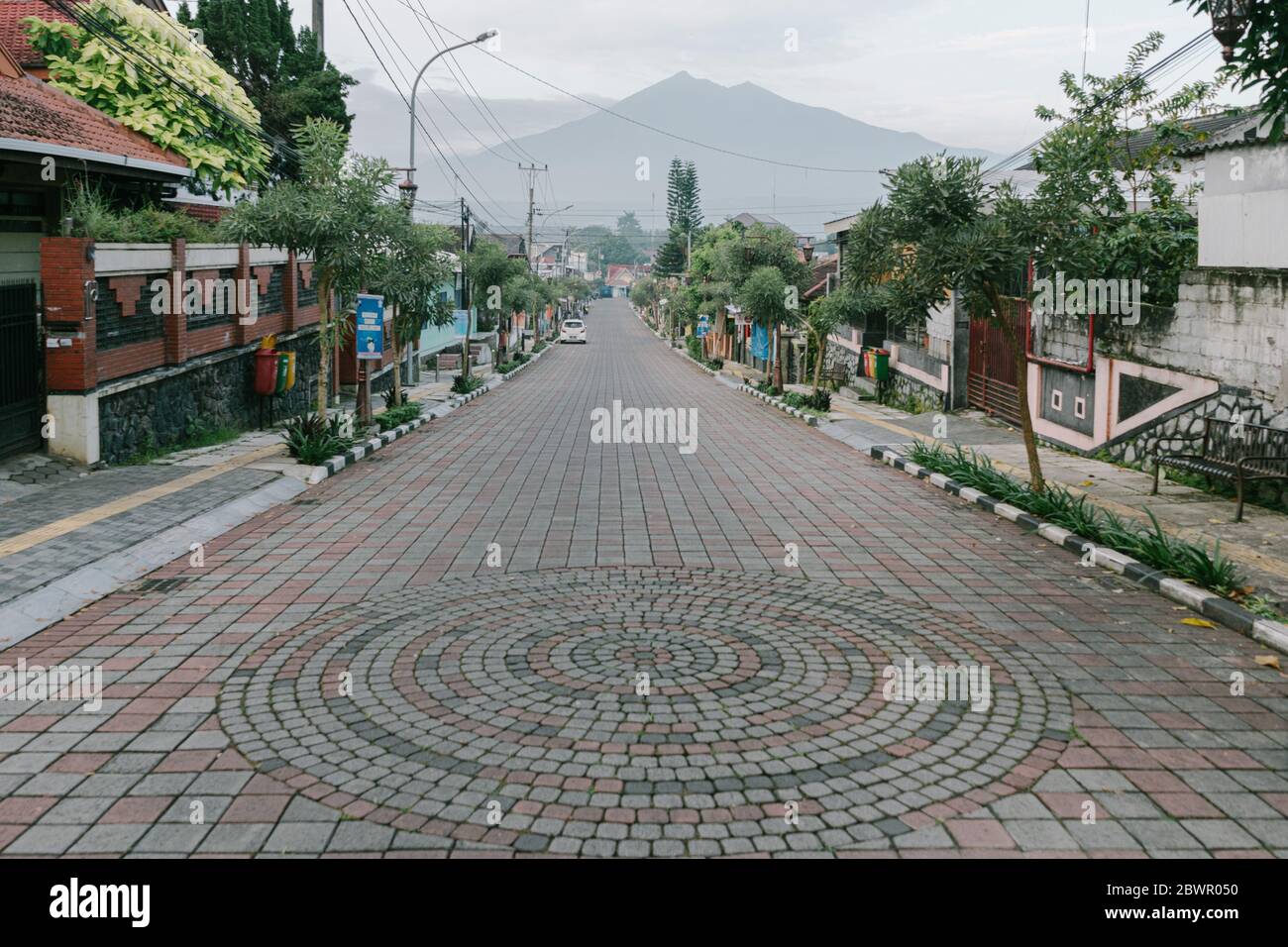 Morning scenery of a quite Monginsidi street in Salatiga city with less ...