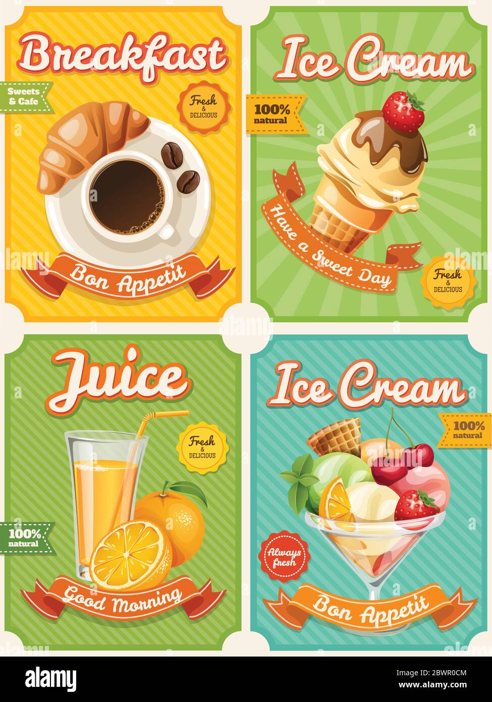 Four high detailed food posters with summer food Stock Vector Image ...