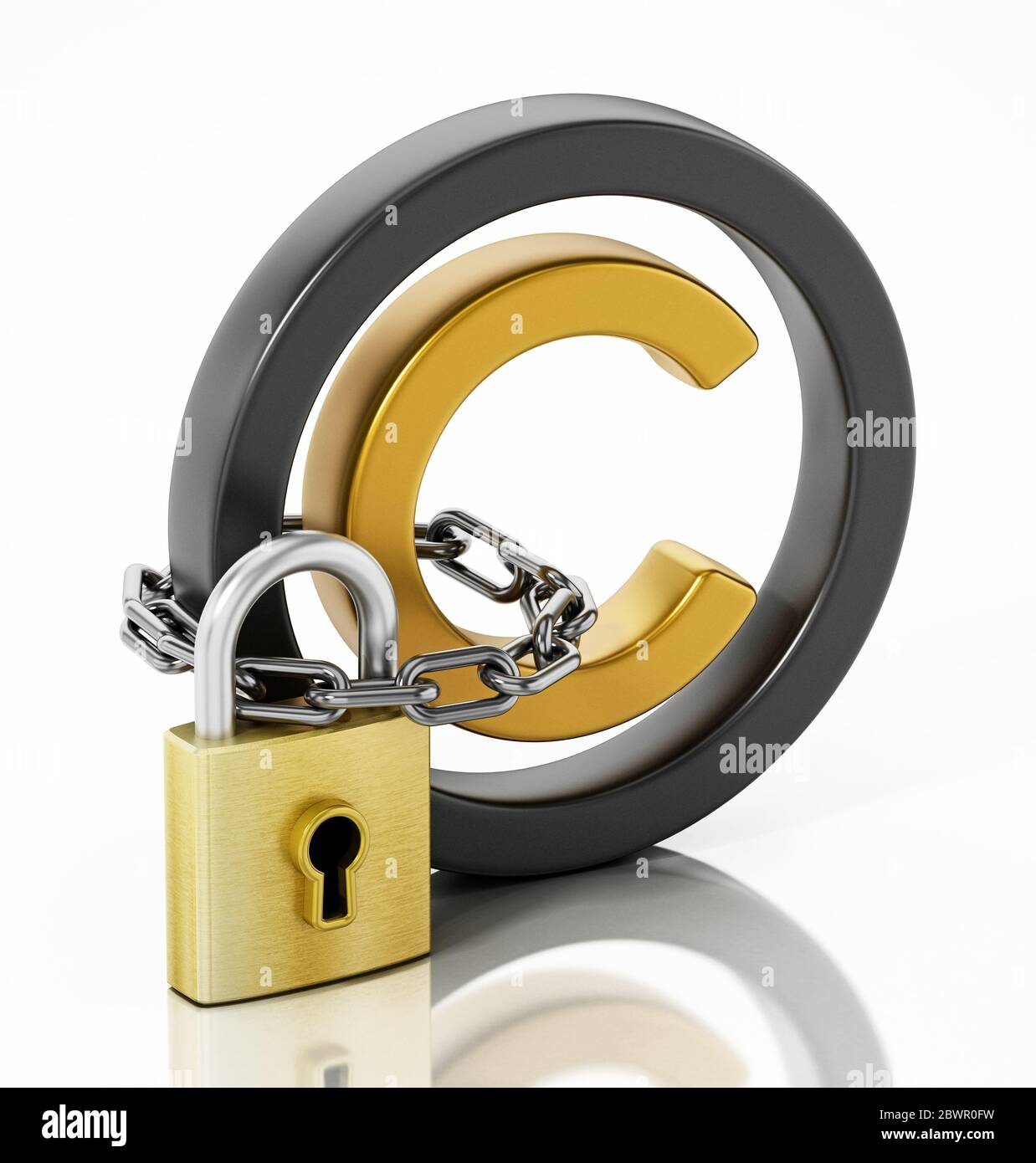 Padlock chained to copyright symbol. 3D illustration Stock Photo - Alamy