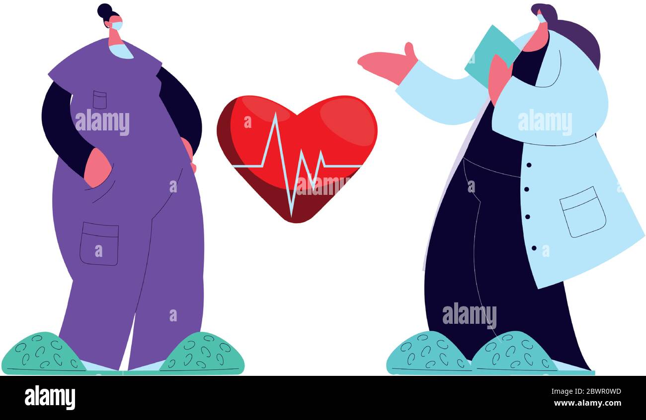 Cardiologists in medical uniform with masks and gowns vector ...
