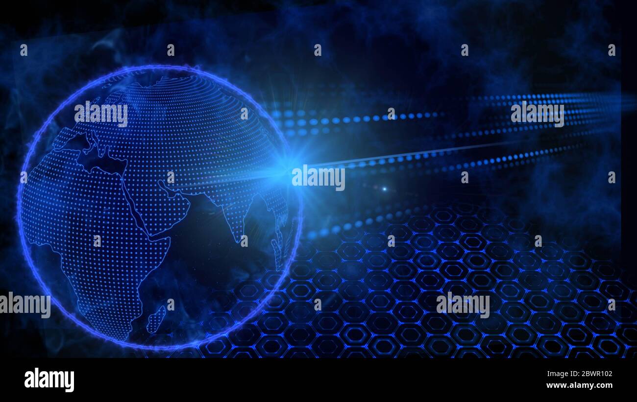 Global business and commerce concept Glowing earth globe on dark ...