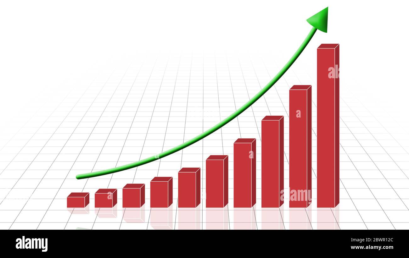 Business Growth Bar Graph with Rising Arrow - 3D Illustration Stock ...
