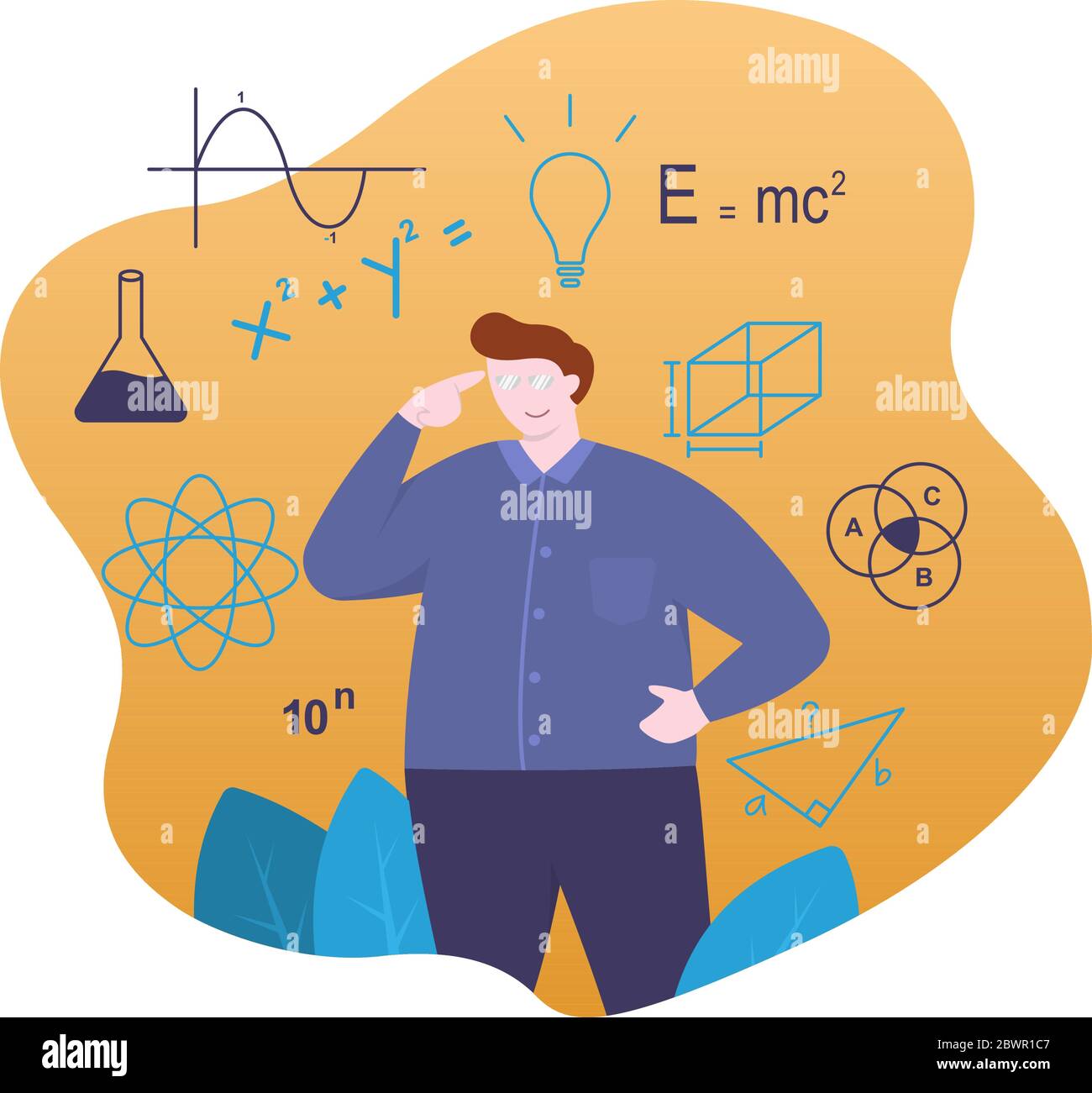 Teacher Standing with Symbol Formula of Mathematics Physics Chemistry ...