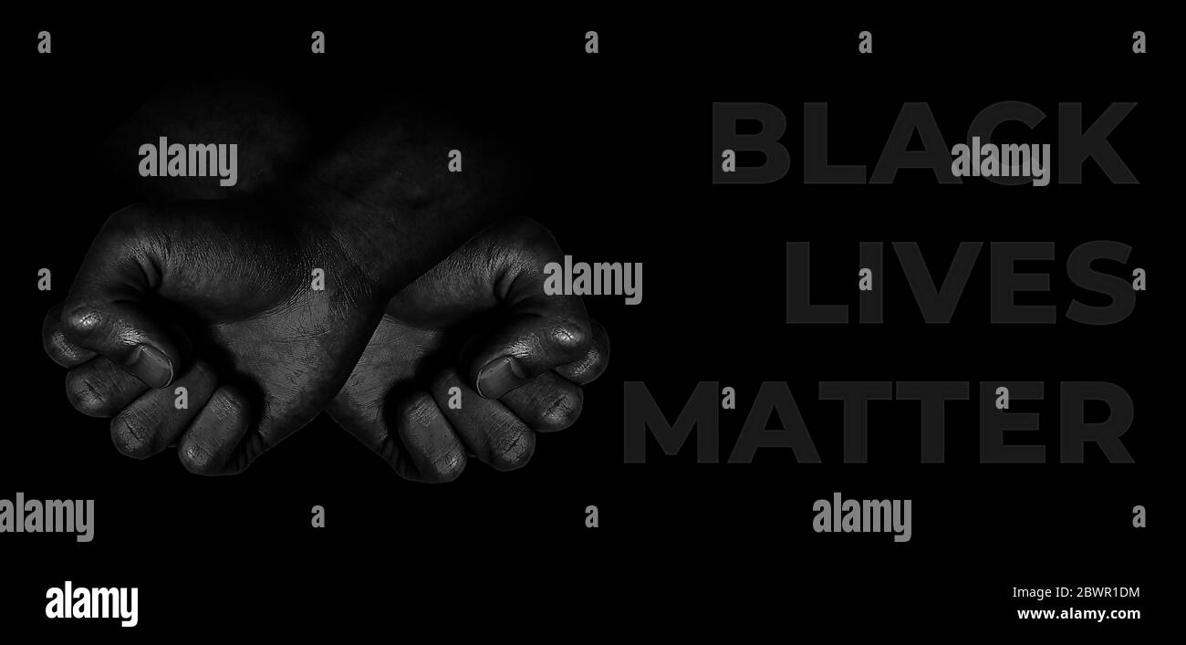 Black Lives Matter background with black strong fist. Protest and dark ...