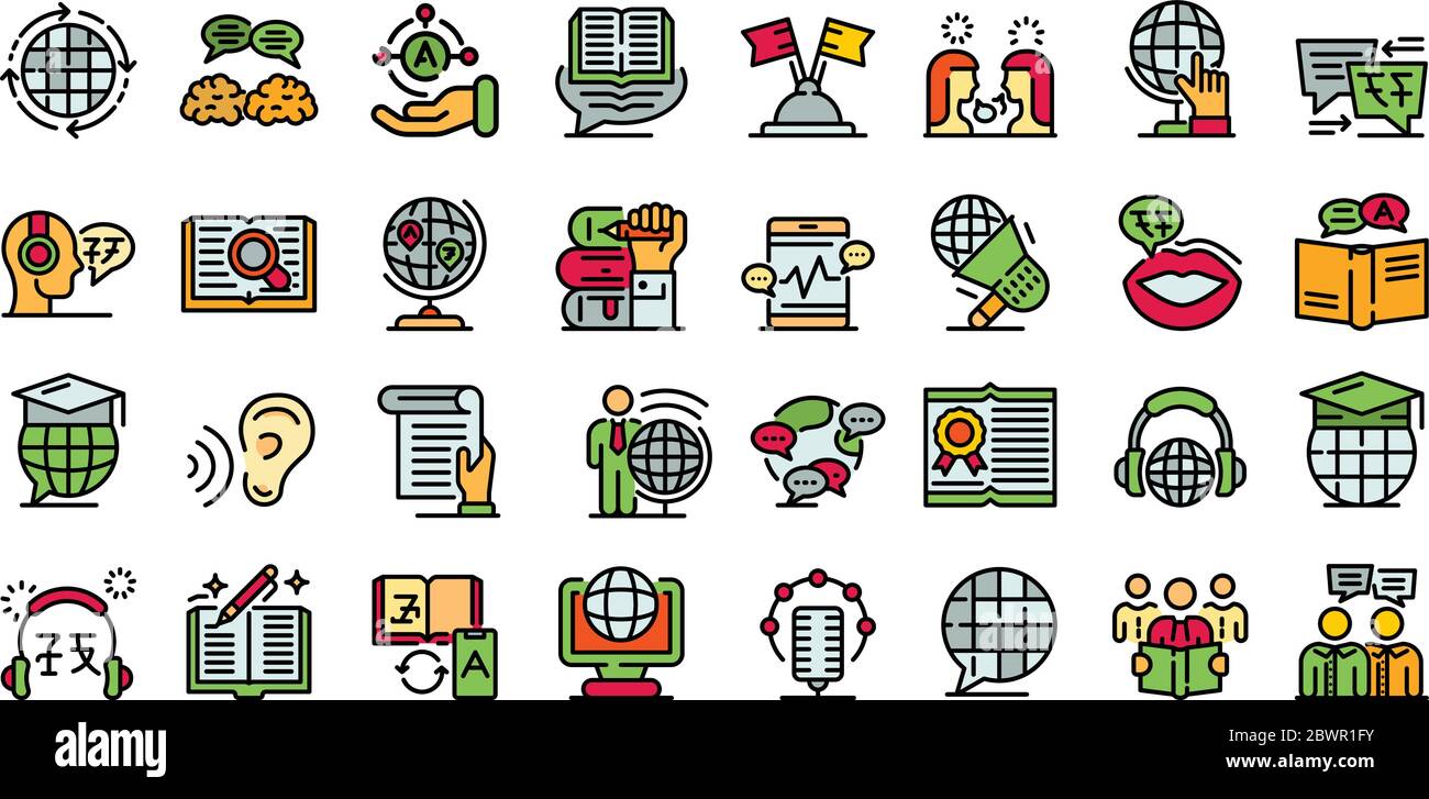 Translator icons set, outline style Stock Vector Image & Art - Alamy