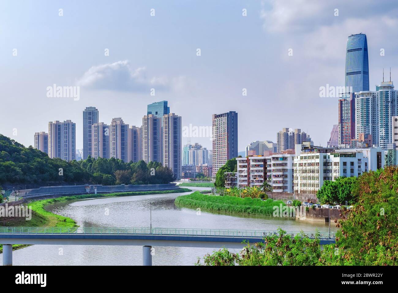 Landscape town background. Beautiful cityscape and skyline with river ...