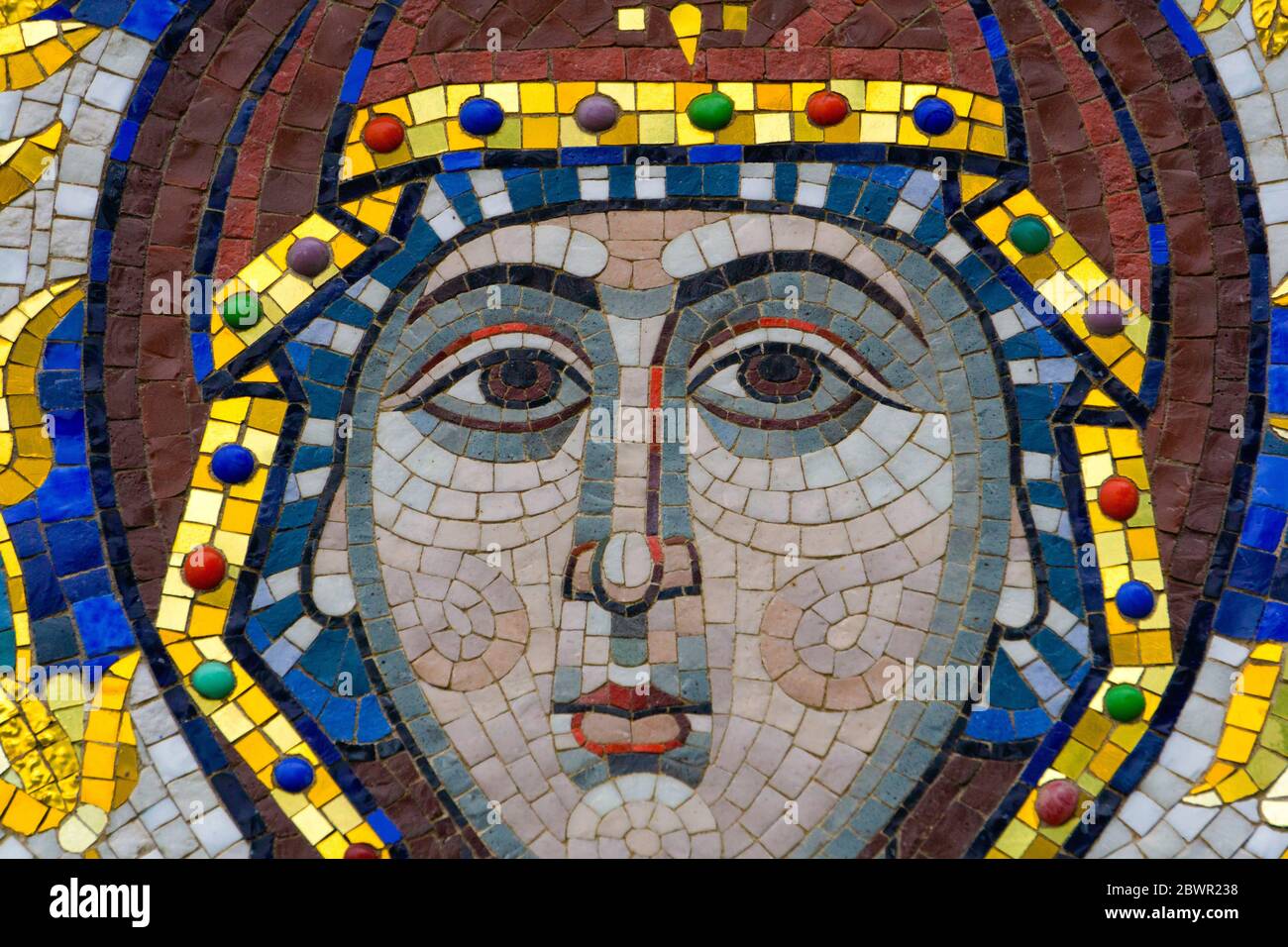The Christian Virgin and Child Jesus in the form of ceramic mosaics on ...