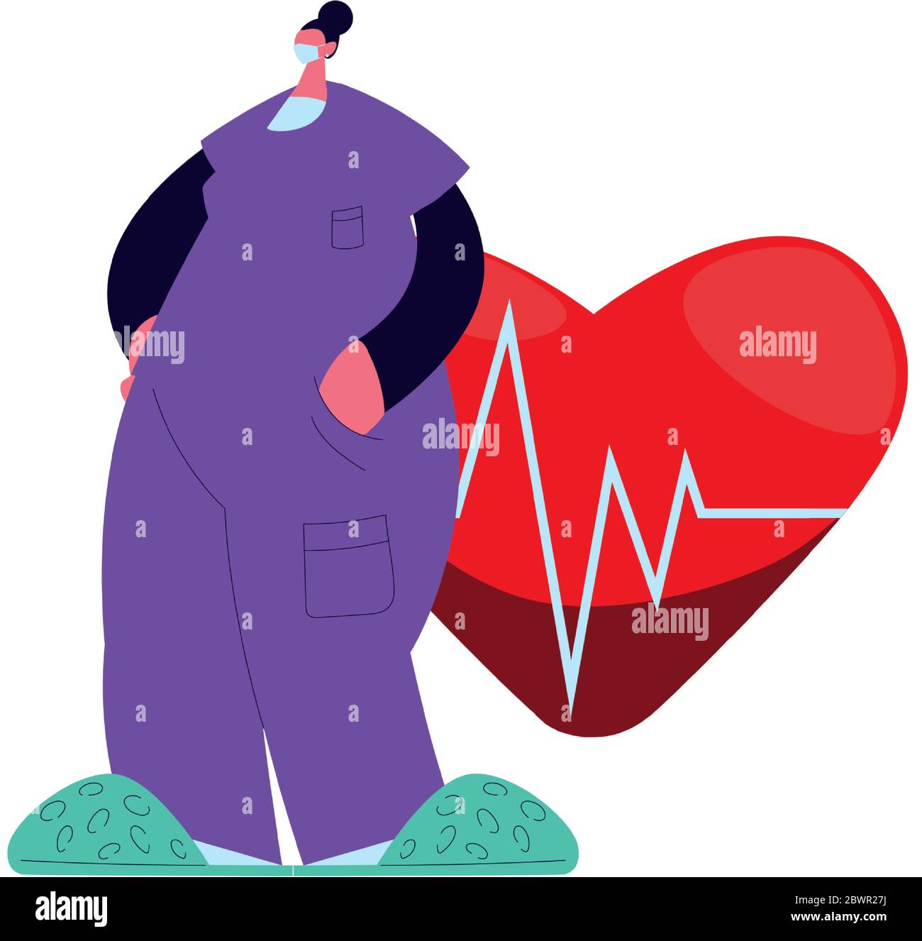 Cardiologist female doctor in medical uniform with mask and gown vector ...
