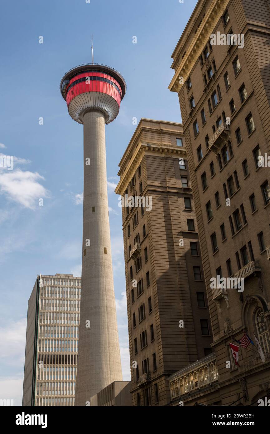 View of the Calgary Tower and nearby office buildings, Downtown Calgary ...