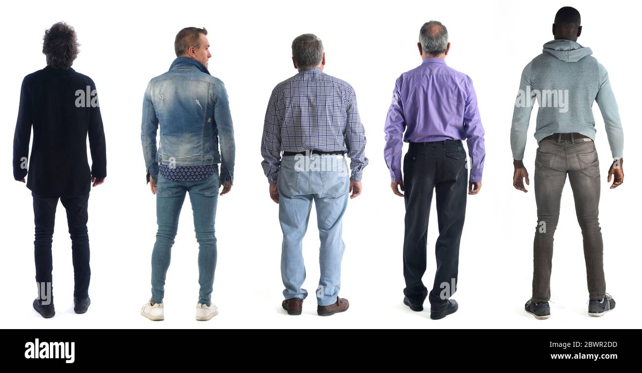 group of men from behind with white background Stock Photo - Alamy