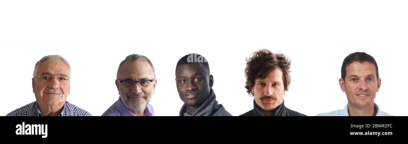 Portraits of several men on white background Stock Photo - Alamy