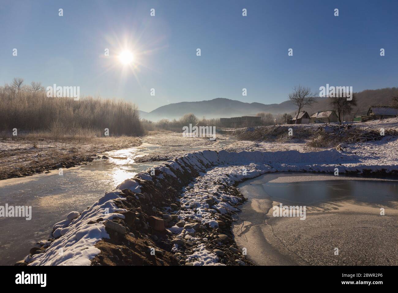Beautiful sunny winter landscape at Caucasus mountains Stock Photo - Alamy