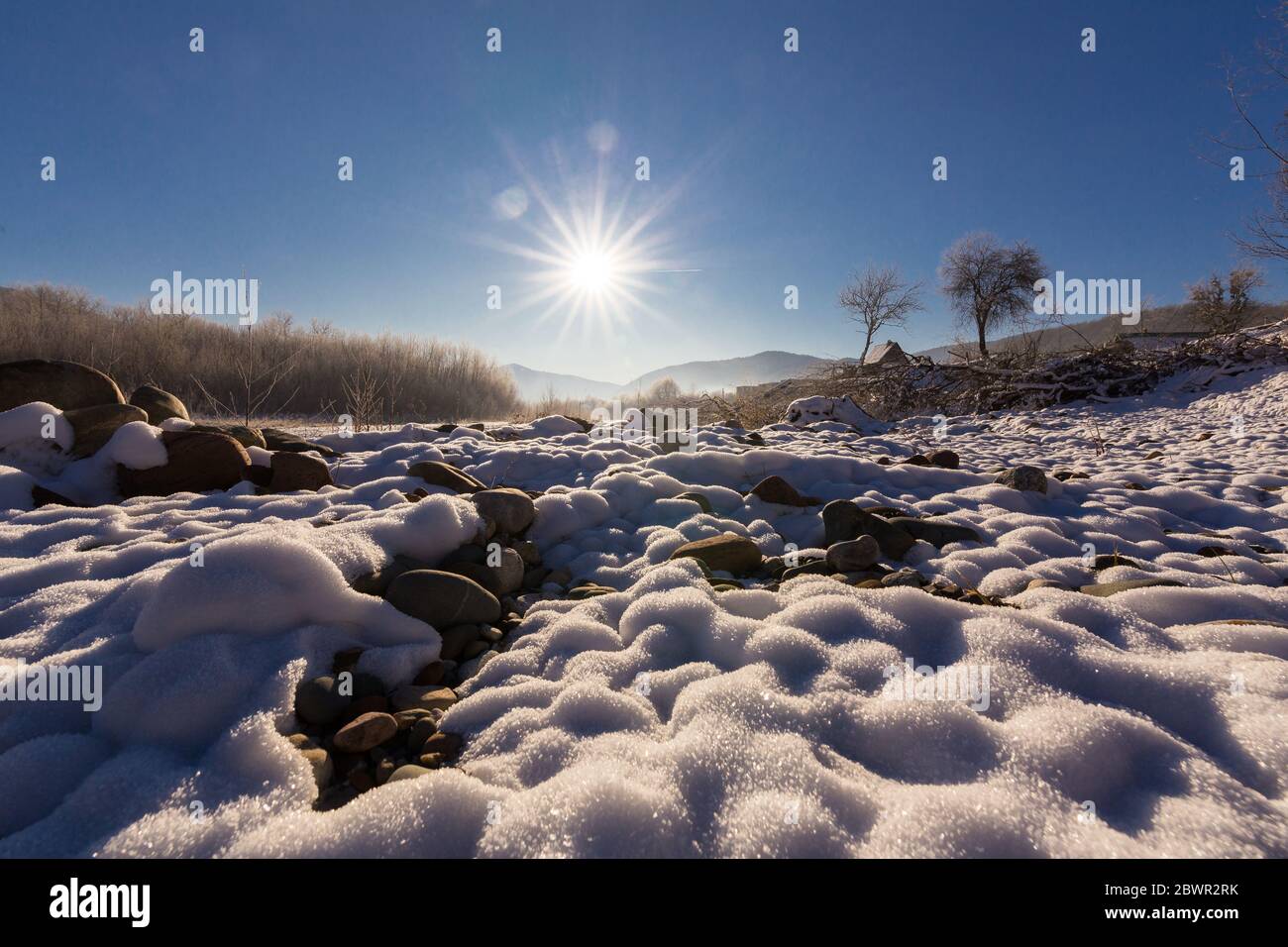 Beautiful sunny winter landscape at Caucasus mountains Stock Photo - Alamy