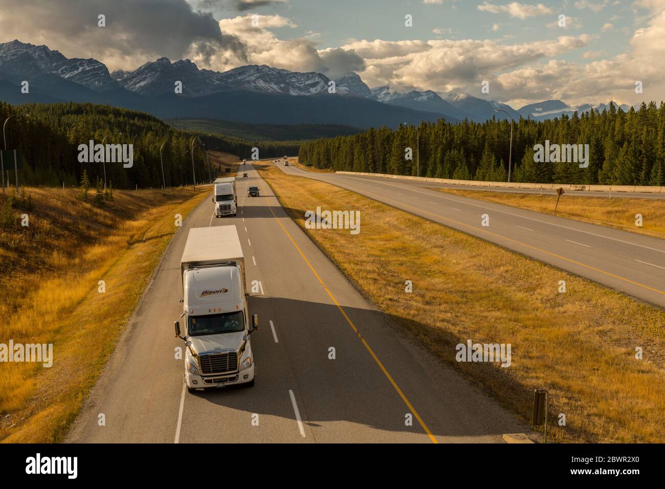 Traffic on Trans Canada Highway 1, Canadian Rockies, Banff National ...