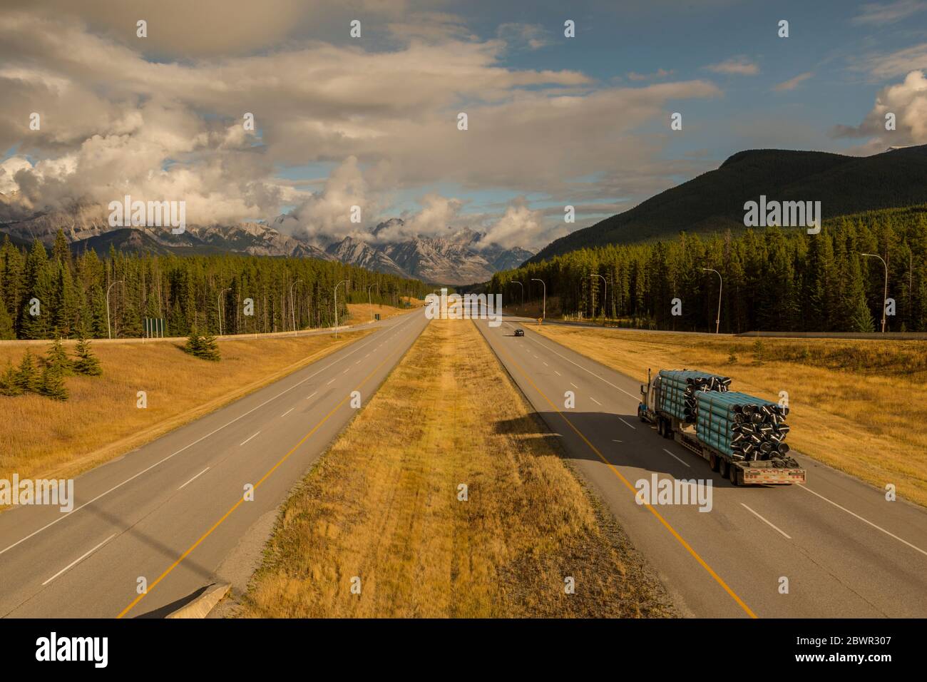 Traffic on Trans Canada Highway 1, Canadian Rockies, Banff National ...