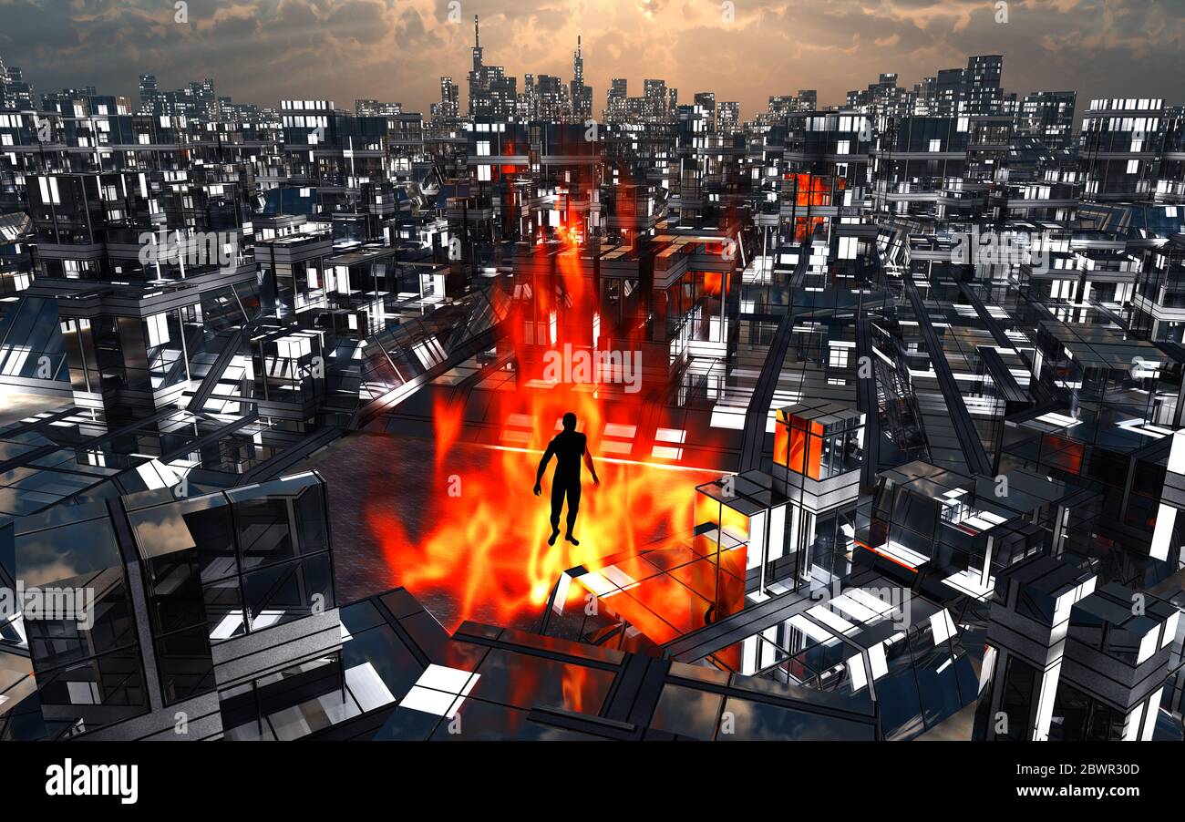 A City On Fire Stock Photo - Alamy