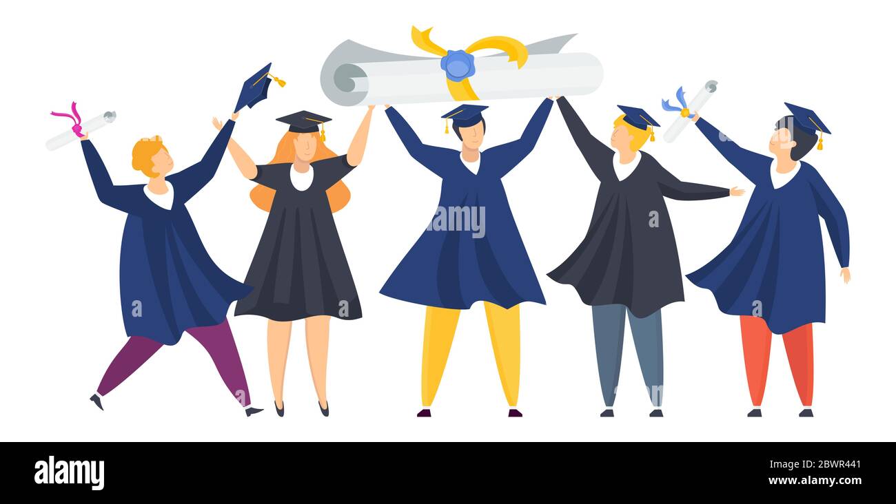 Happy graduated students. Group of boys and girls Stock Vector Image ...